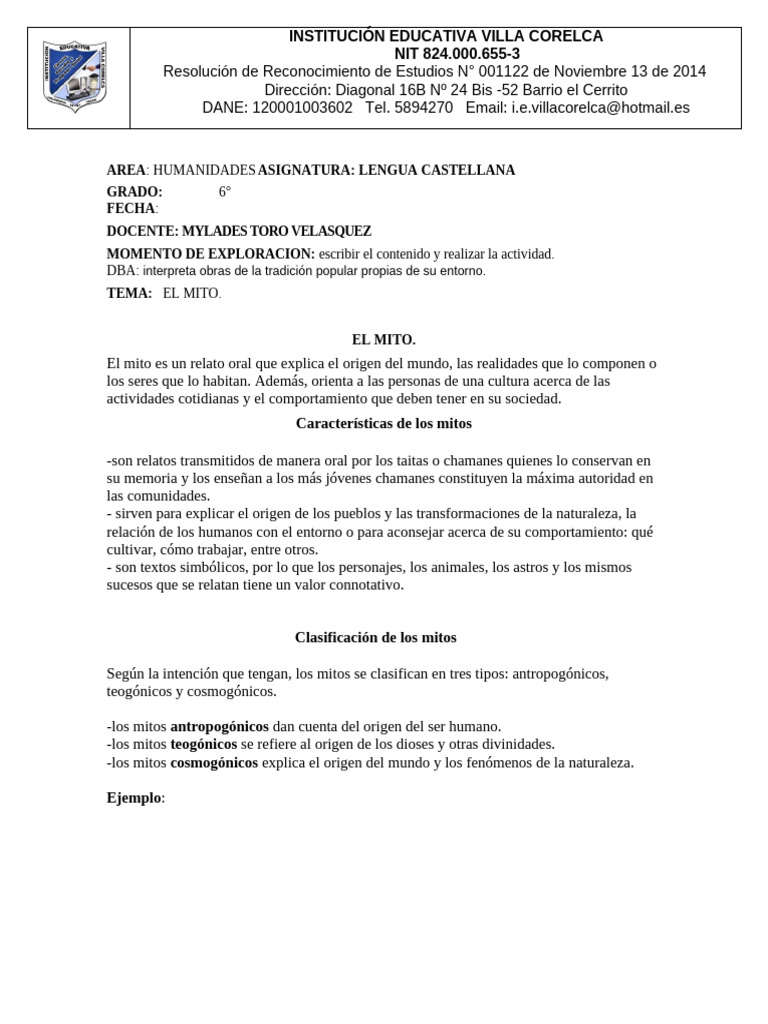 Guia Mito 6 Tercer Period 2024 | PDF