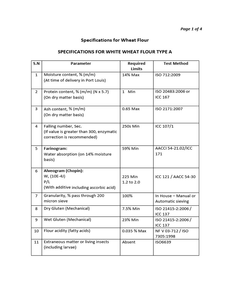 Wheat Flour Specifications Overview | PDF | Flour | Gluten