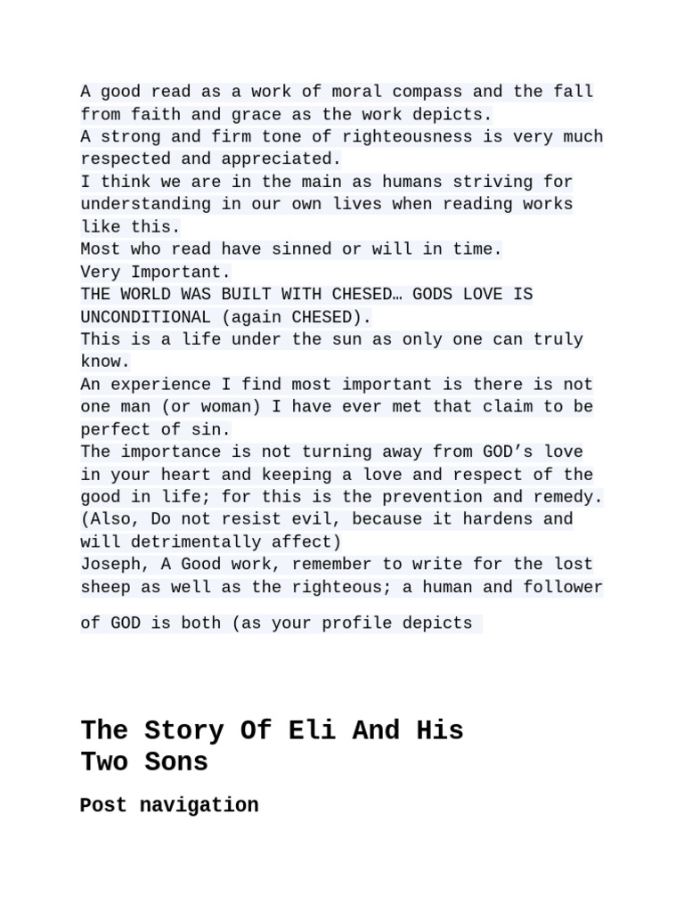 Eli's Sons: A Lesson in Faith and Morality | PDF | Jesus | Samuel