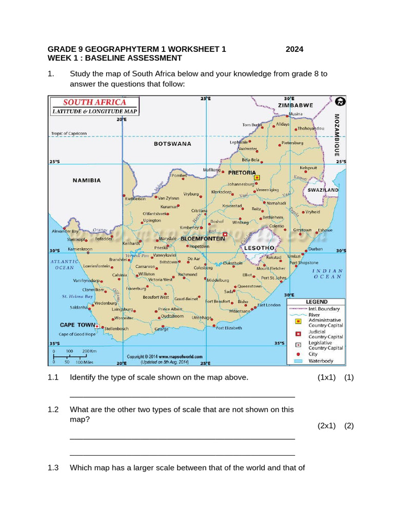 Grade 9 Geography Term 1 Worksheets | PDF | Topography | Contour Line