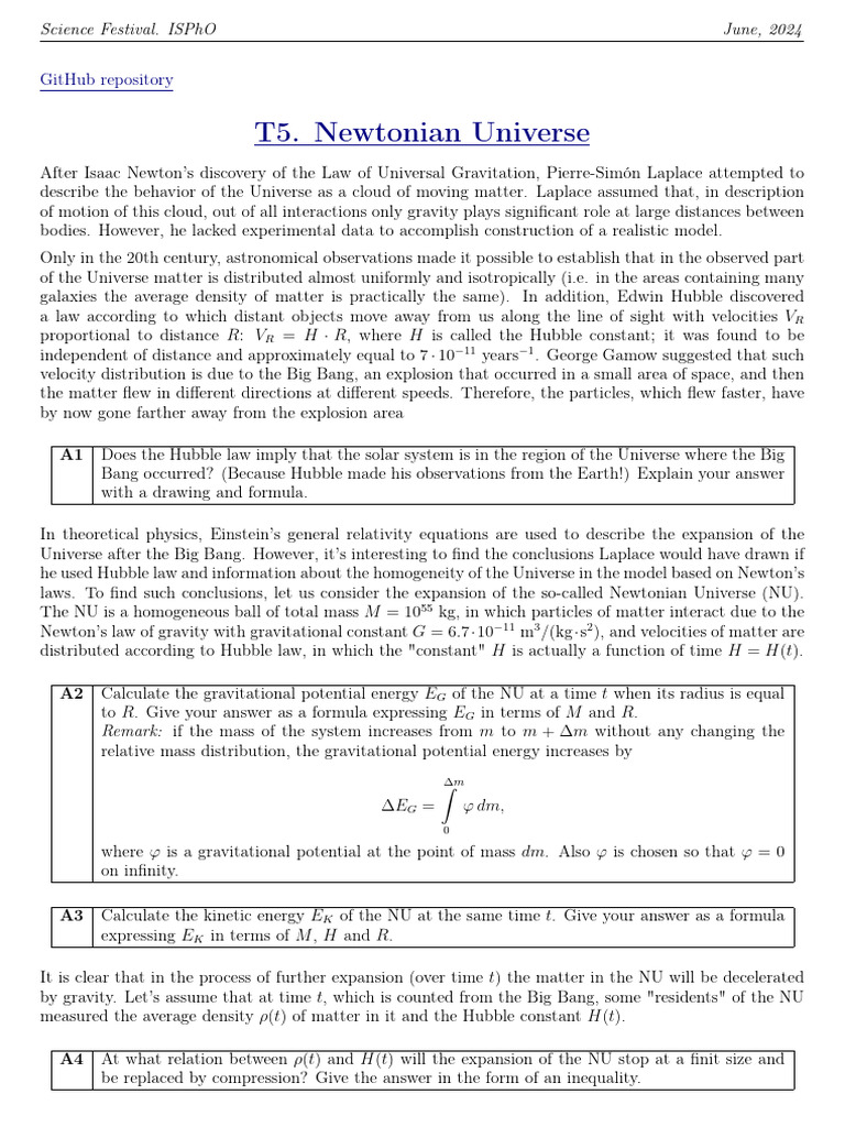 ISPhO 2024 Science Festival Cosmology | PDF | Universe | Newton's Law ...