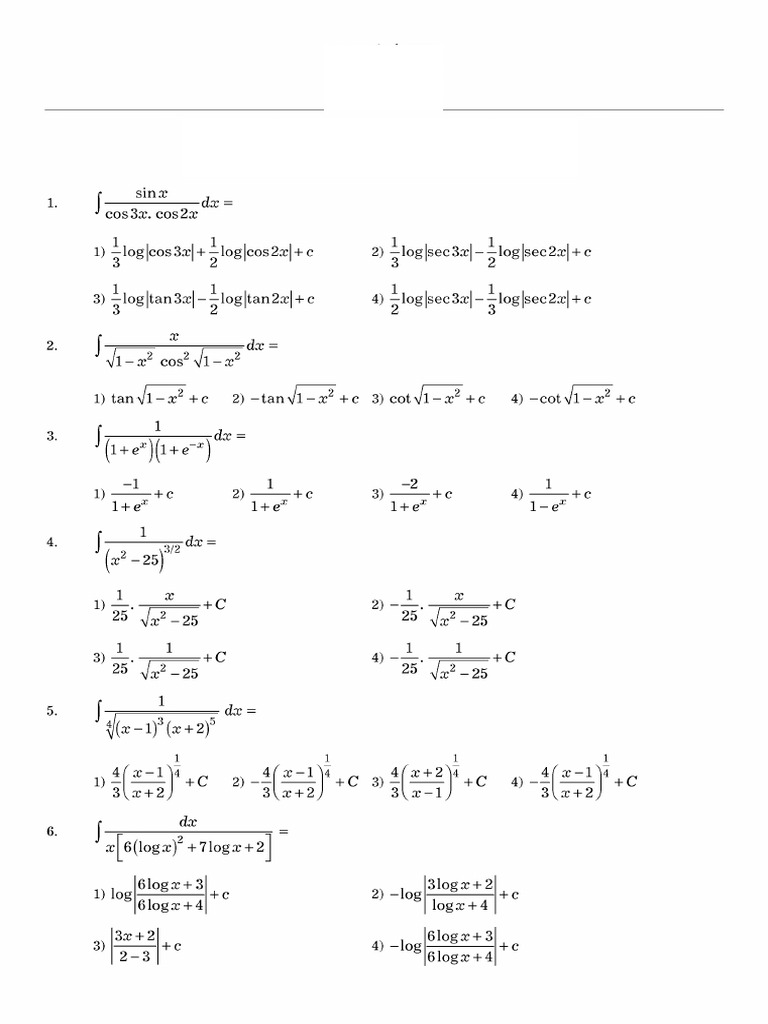 Integral Calculus Model Questions-1 | PDF