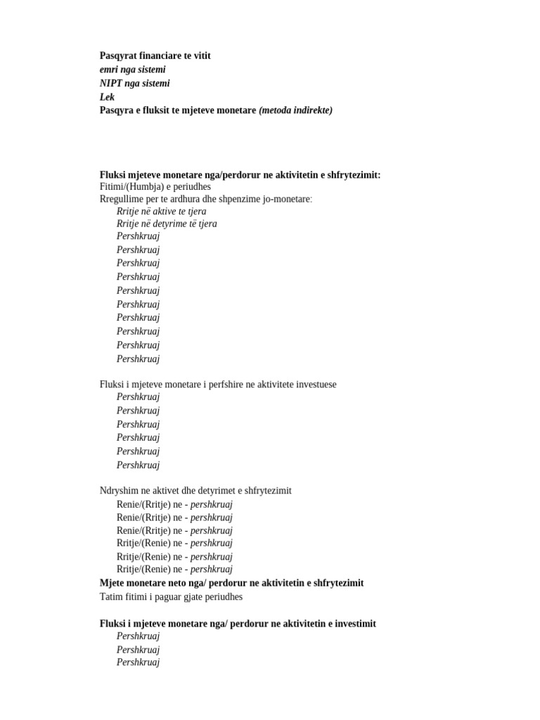 Pasqyra e Flukseve Monetare | PDF