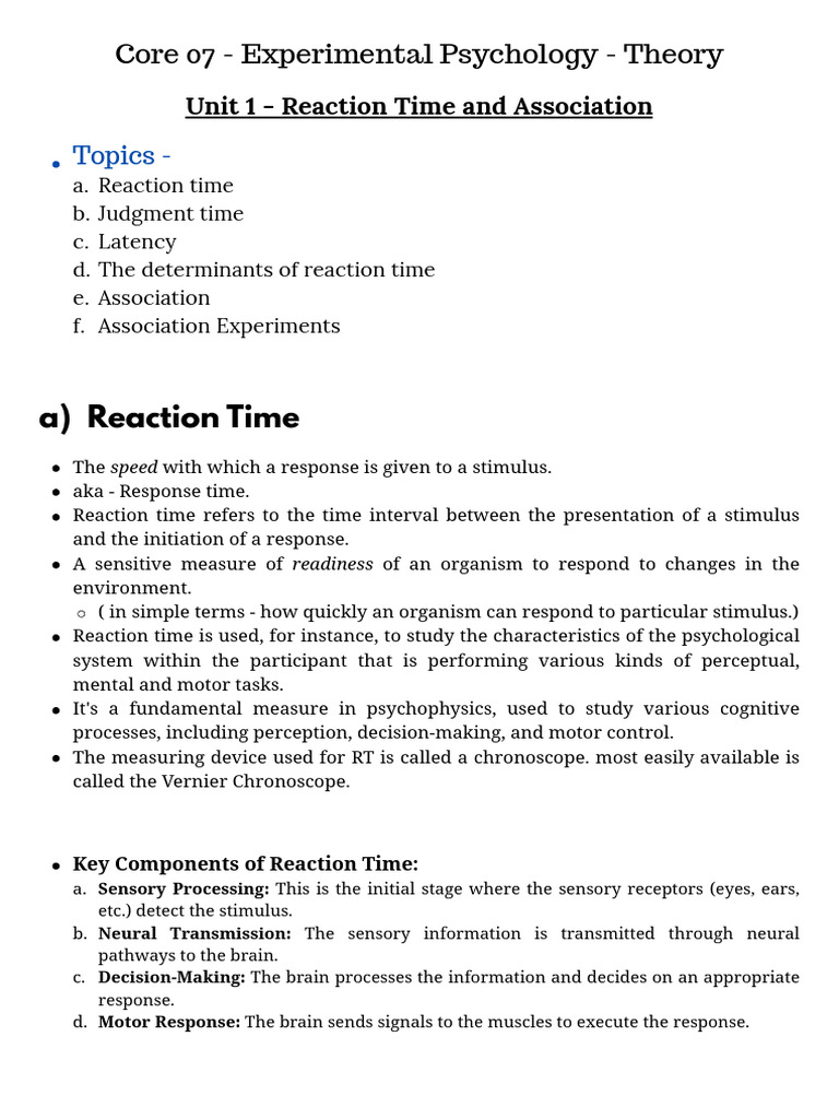 Understanding Reaction Time in Psychology | PDF | Mental Chronometry | Perception