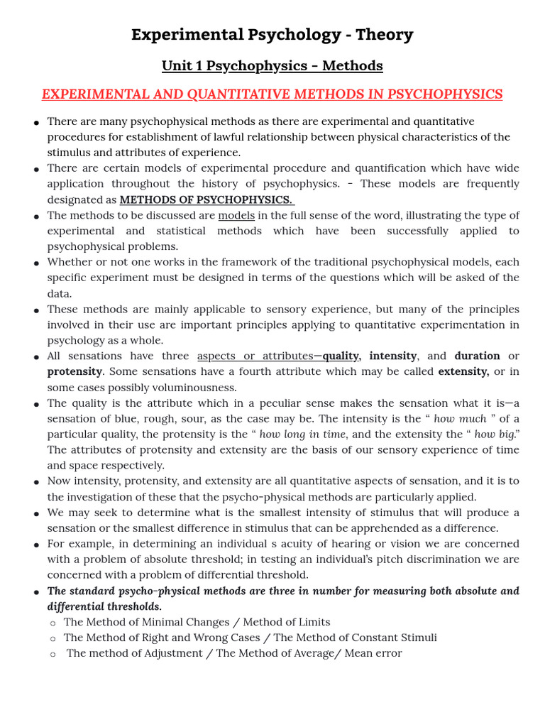 Psychophysical Methods Overview | PDF | Psychophysics | Cognitive Science