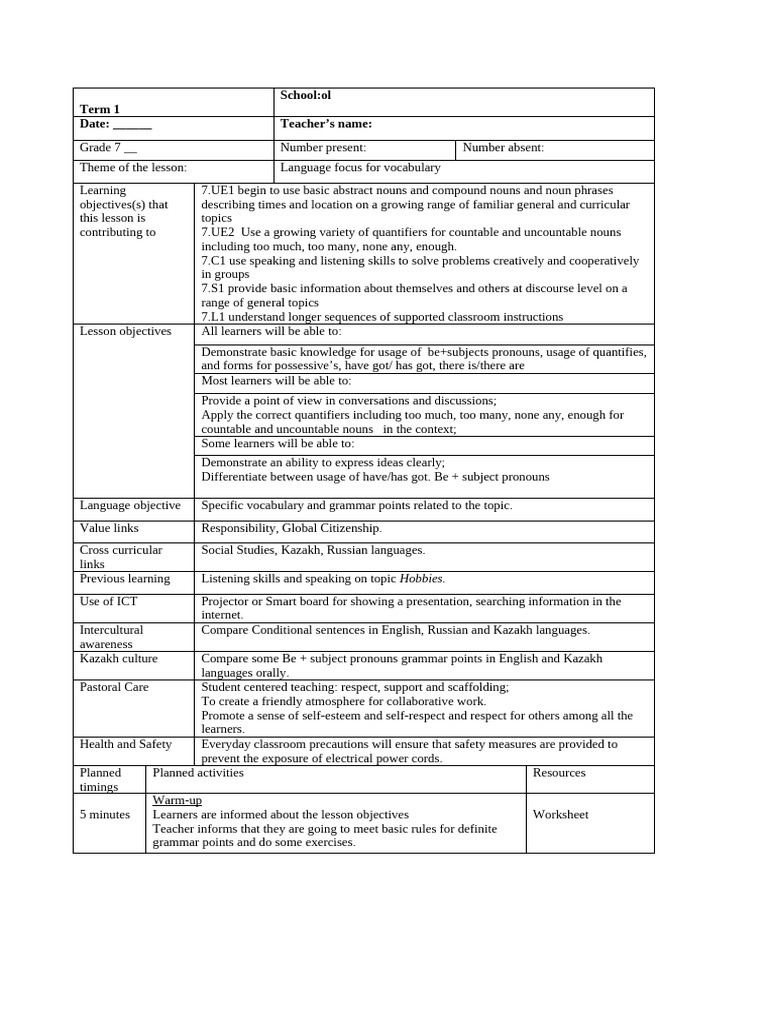 lesson plan 2 | PDF | Noun | Learning
