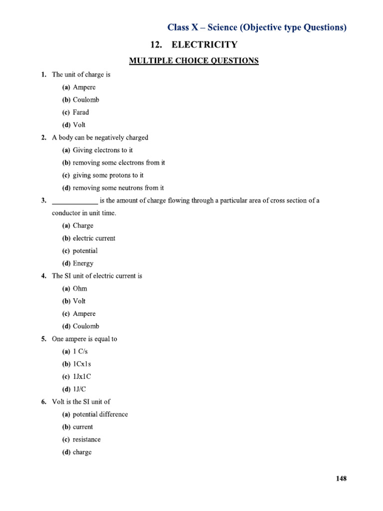MCQ - Electricity | PDF
