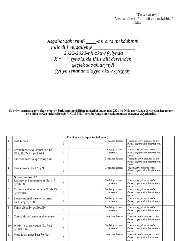 10 Grade Plan (4) III 6y - 101657 | PDF | Linguistics | Syntax