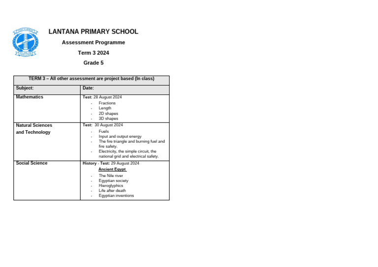 Assessment Programme Term 3 | PDF