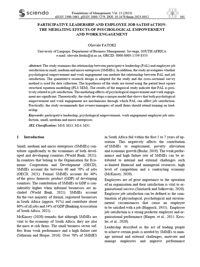Participative Leadership and Employee Job Satisfac | PDF | Cronbach's Alpha | Job Satisfaction
