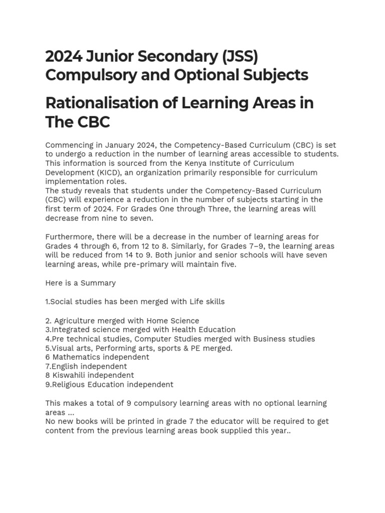 CBC Learning Areas | PDF