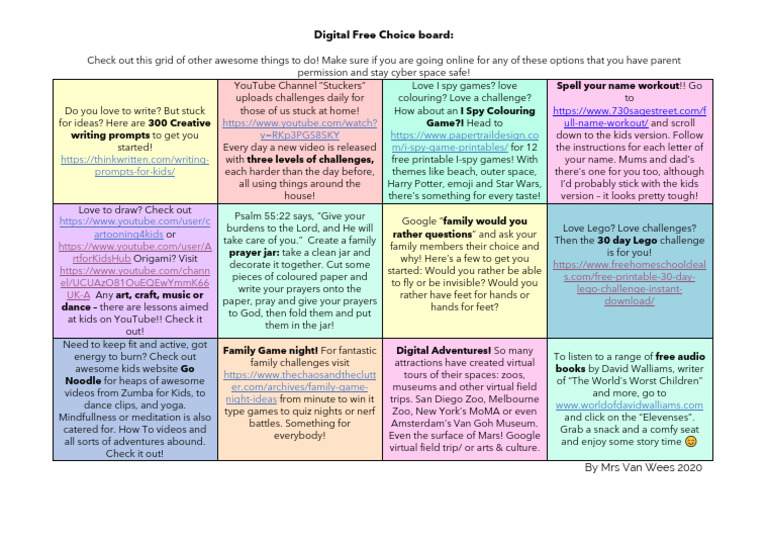 Digital Free Choice Board PDF | PDF