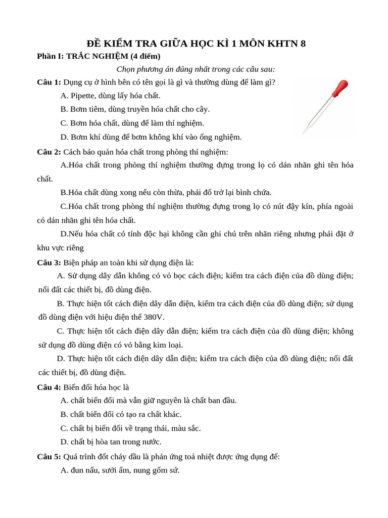 ĐỀ KIỂM TRA GK 1 MÔN KHTN 8 | PDF