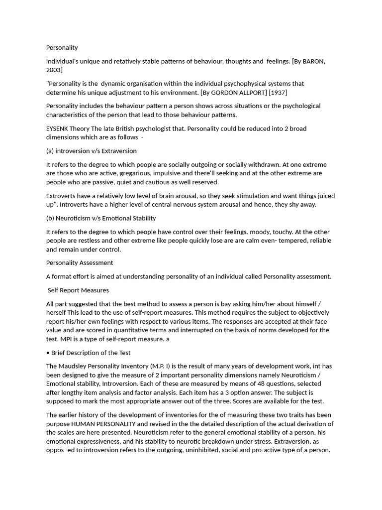 Personality | PDF | Extraversion And Introversion | Behavioural Sciences