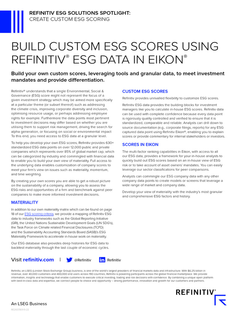build-custom-esg-scores-using-esg-data-in-eikon | PDF | Business | Economies