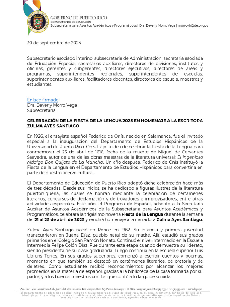 Comunicado Fiesta de La Lengua 2025 (Enmienda) | PDF | Ensayos | Puerto ...
