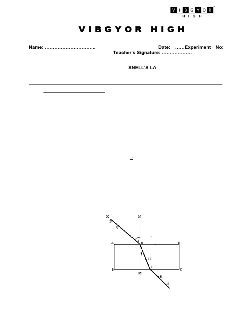 Practical - 1 - REFRACTION - SNELLS LAW | PDF | Refraction ...