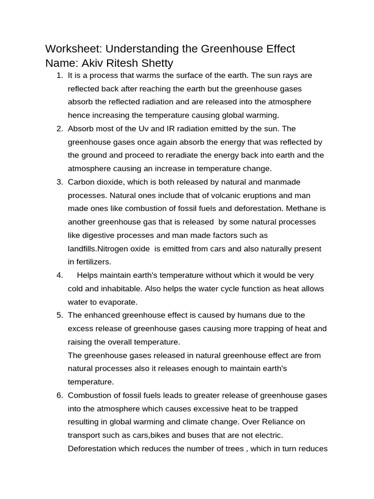 Worksheet - Understanding The Greenhouse Effect | PDF | Greenhouse ...