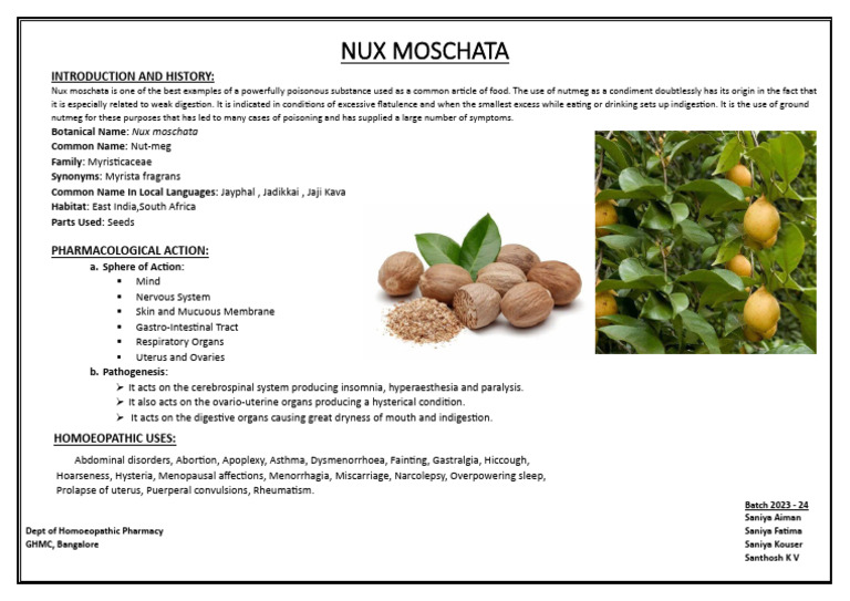 Nux Moschata | PDF | Clinical Medicine | Diseases And Disorders