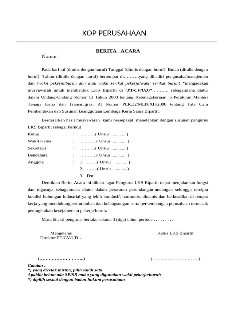 Pembentukan LKS Bipartit Perusahaan | PDF