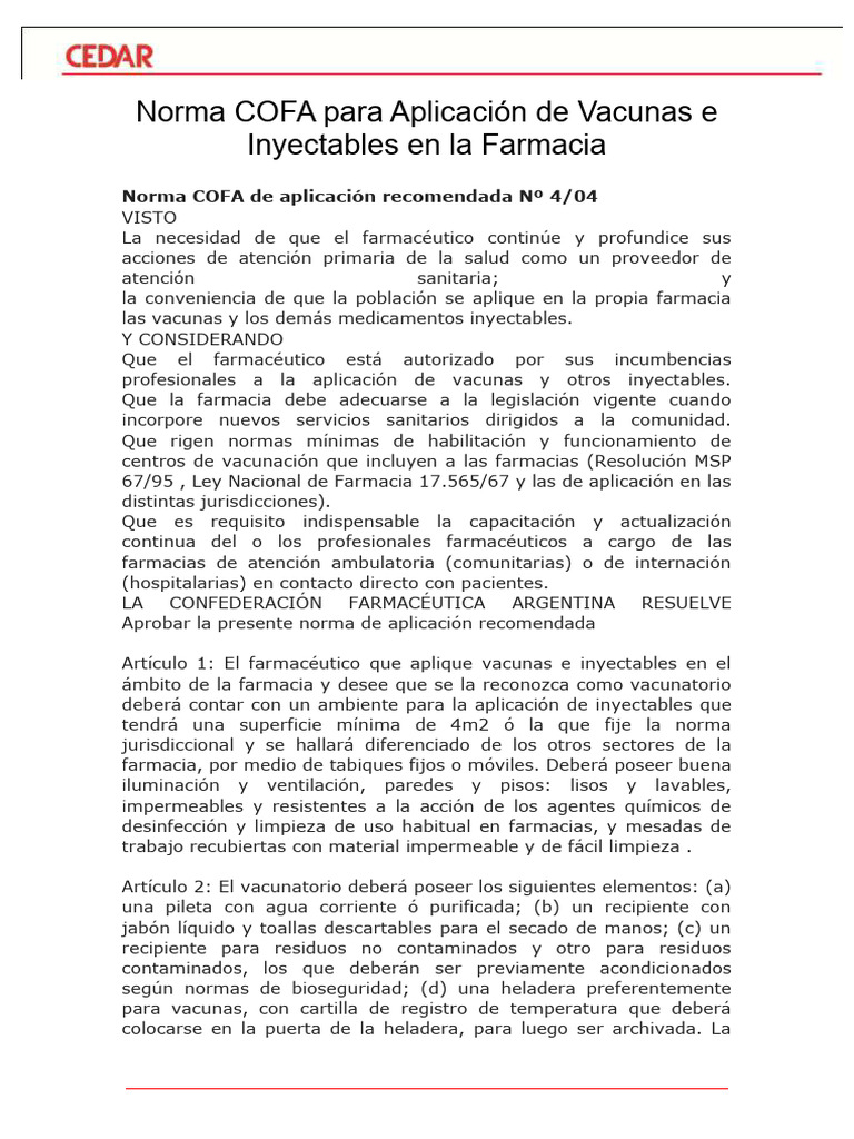 Aplicacion de Inyectables y Vacunas Cofa | PDF | Farmacia | Farmacéutico