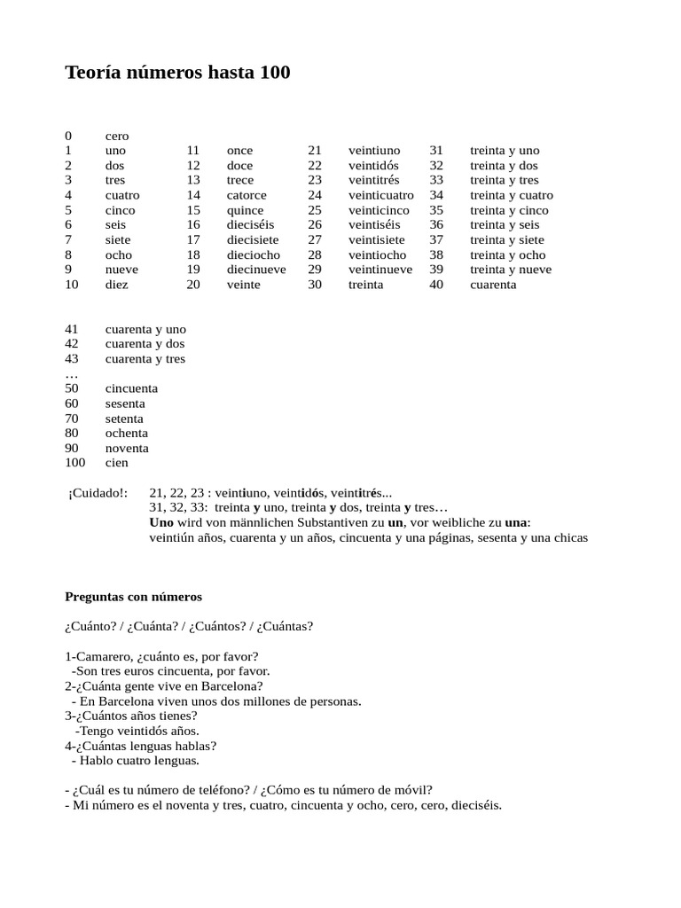 Teoría Números Hasta 100 | PDF