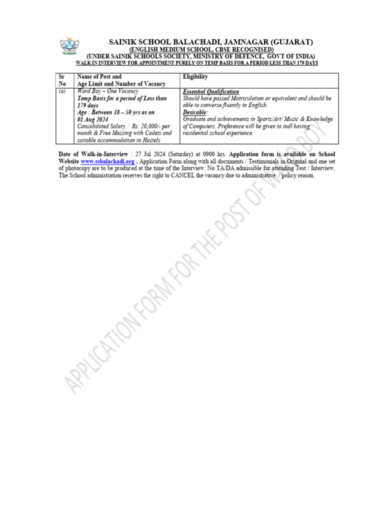 Application Forn For The Post of Ward Boy 21 Jul 2024 | PDF