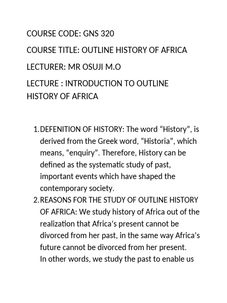 Introduction to Outline History of Africa | PDF