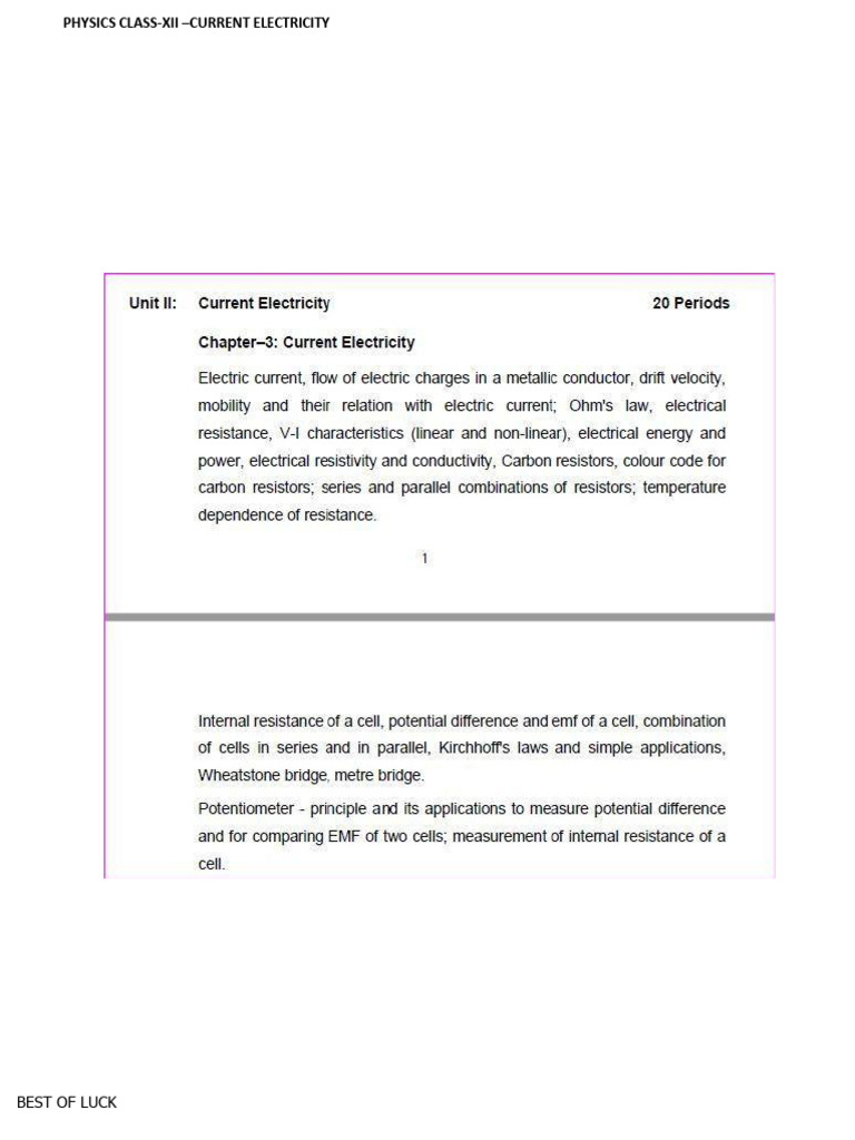 Current Electricity Concepts for Class XII | PDF | Electrical ...