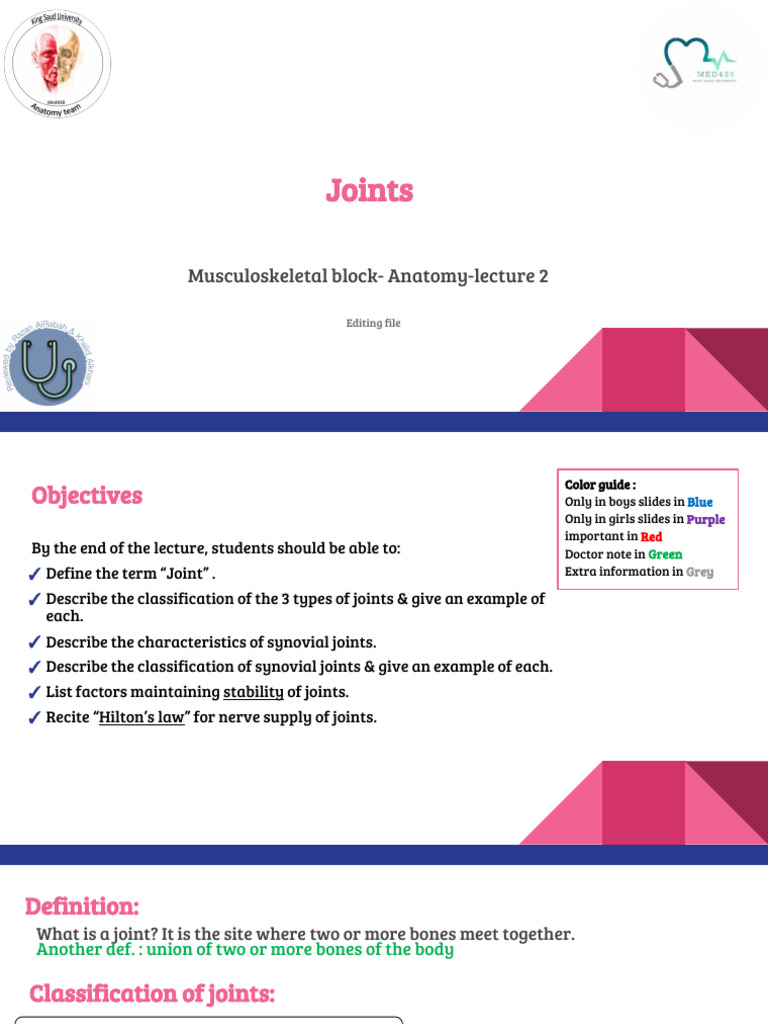 Lecture (2) Joints | PDF | Anatomical Terms Of Motion | Joint