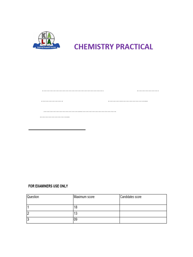 KCSE Chemistry Practical 2024 | PDF | Titration | Chemistry