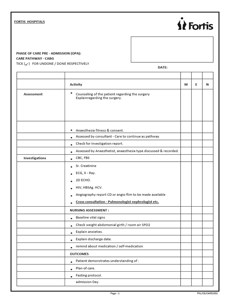 Care Pathway CABG | PDF | Intensive Care Unit | Clinical Medicine