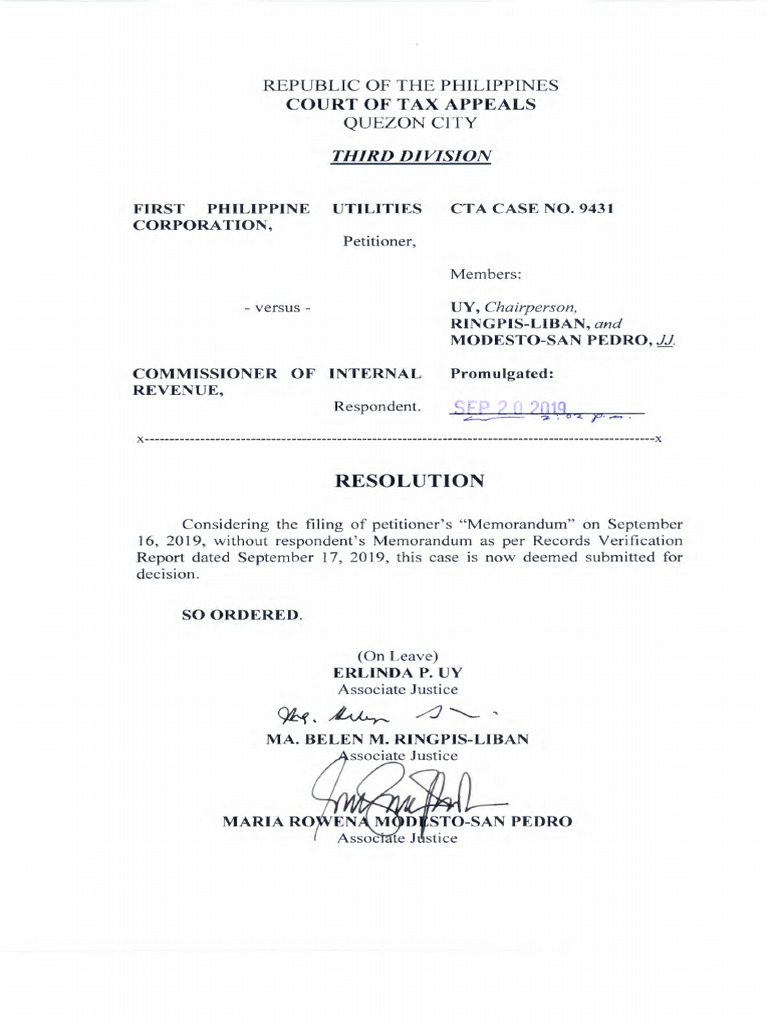 CTA Case No. 9431 DST On Surrendered Shares Resolution | PDF