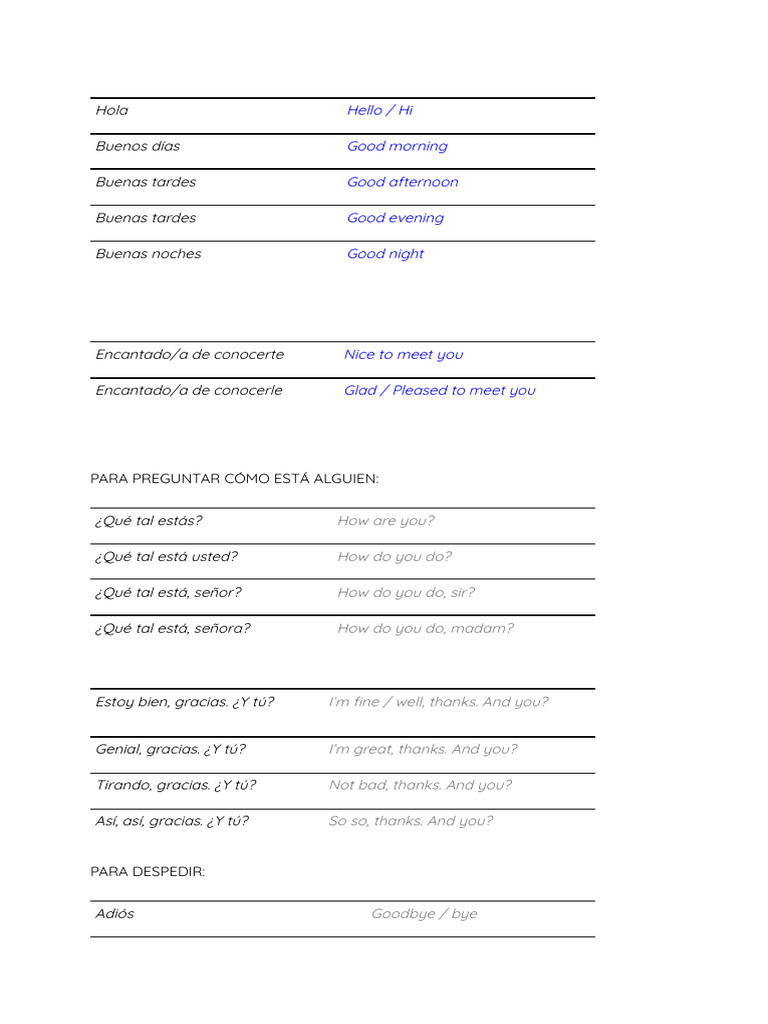 Guía Básica de Saludos Bilingües | PDF