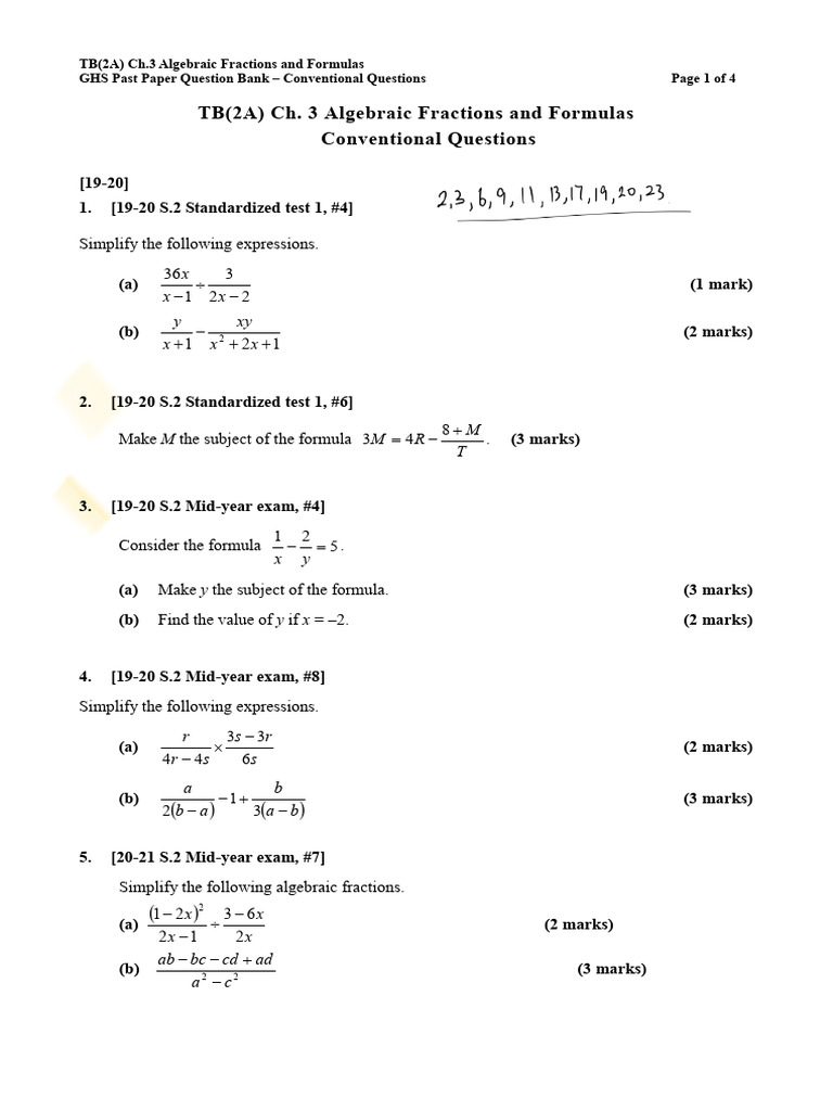 (19-24) 2A-Ch.3-Algebraic Fractions & Formulas - CQ | PDF | Mathematics ...
