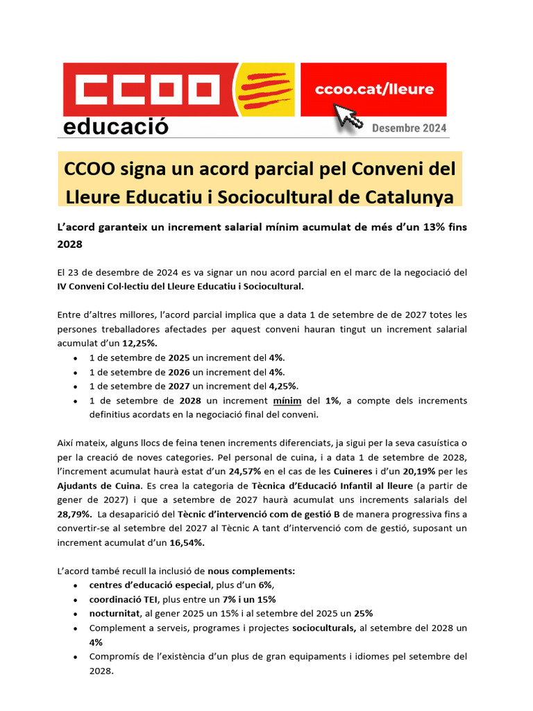 Conveni Lleure CCOO | PDF