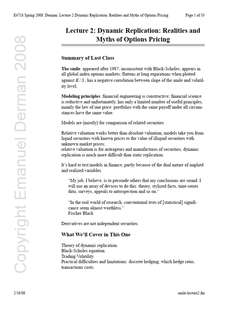 Smile Lecture2 | PDF | Black–Scholes Model | Option (Finance)