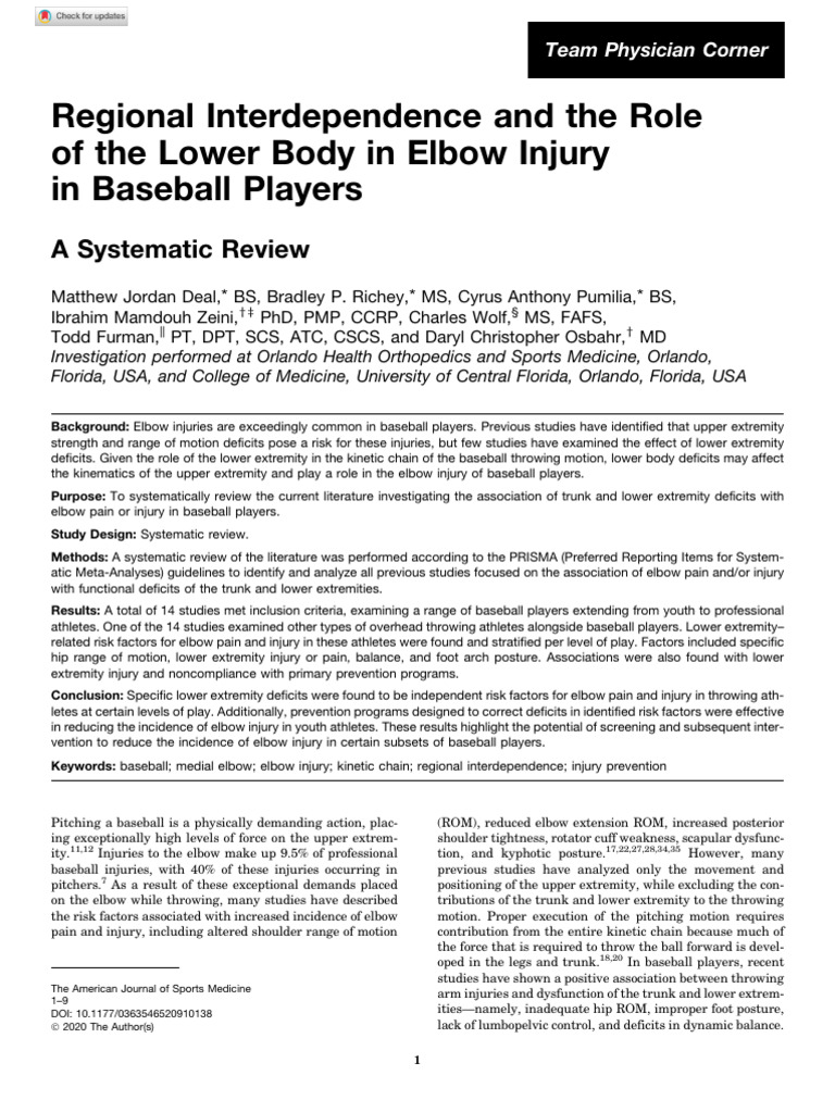 Regional Interdependence and The Role of The Lower Body in Elbow Injury ...