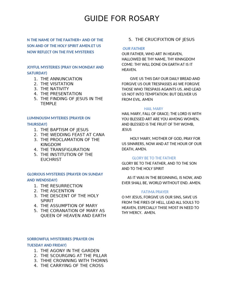 Rosary Prayer Guide and Mysteries | PDF
