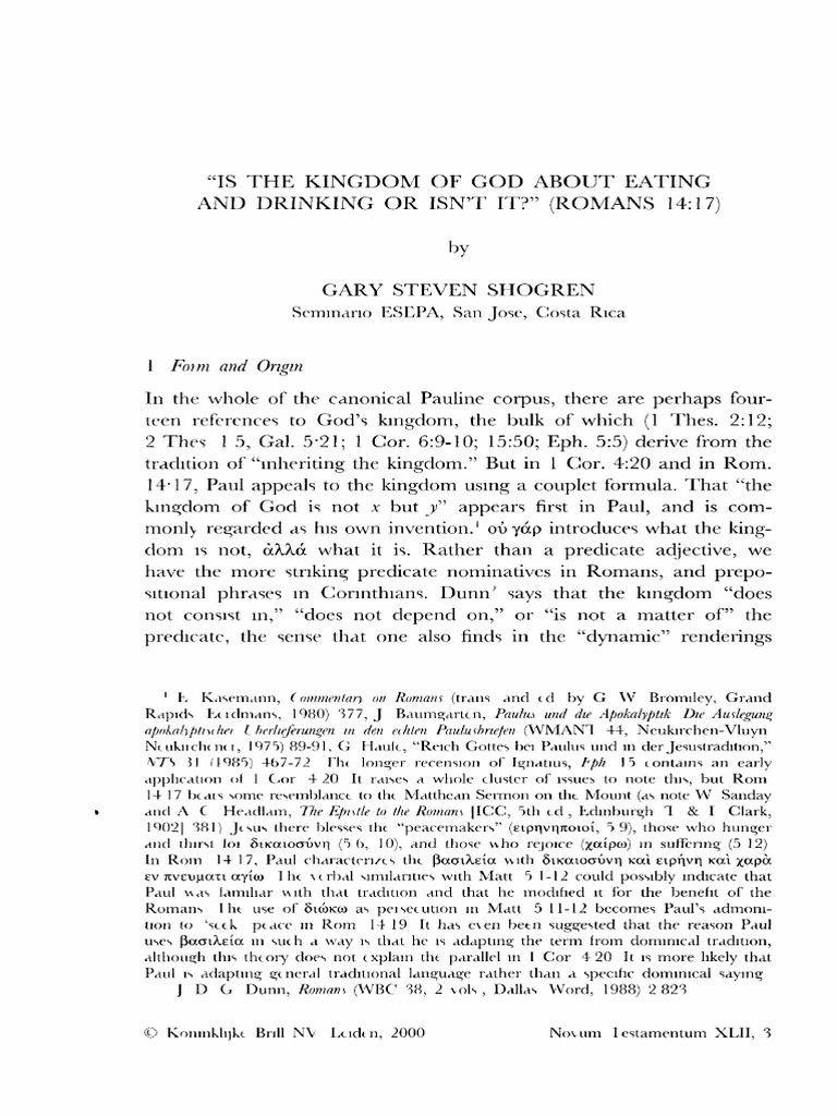 The Kingdom of God: Beyond Eating and Drinking | PDF | Epistle To The ...