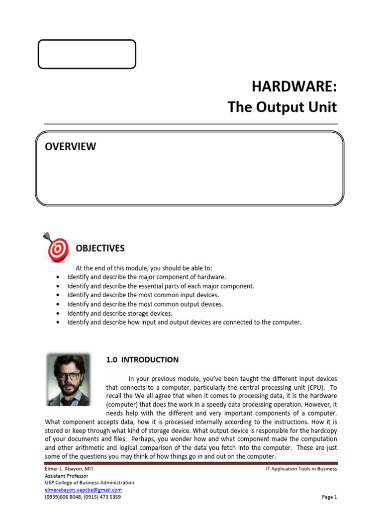 Module 2B - Hardware - The Output Unit | PDF | Input/Output | Central Processing Unit
