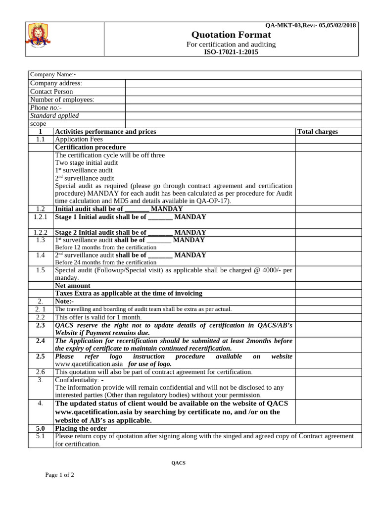 MKT-03 Quotation form | PDF
