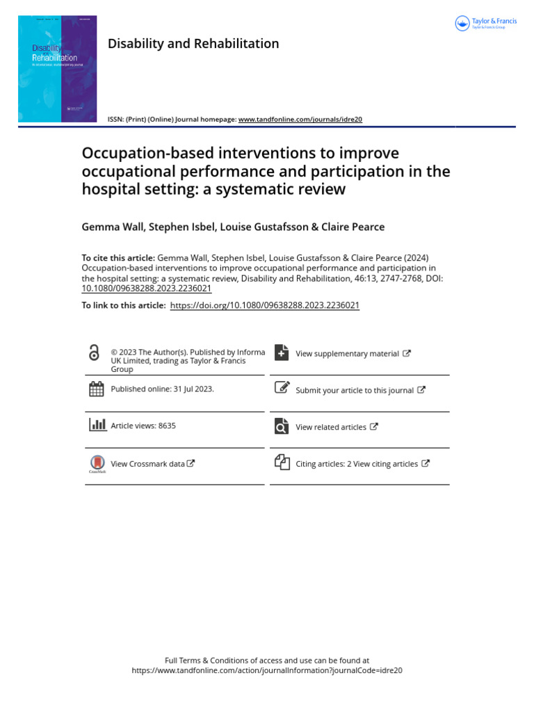 Occupation-based interventions to improve occupational performance and participation in the ...