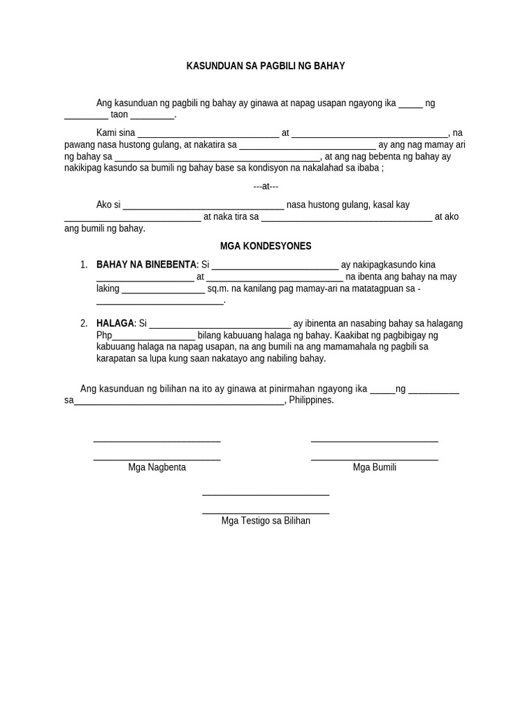 Kasunduan Sa Pagbili NG Bahay | PDF