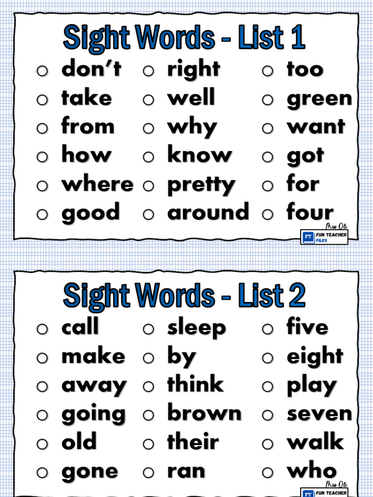 Sight Words List 1 To 6 FTF | PDF
