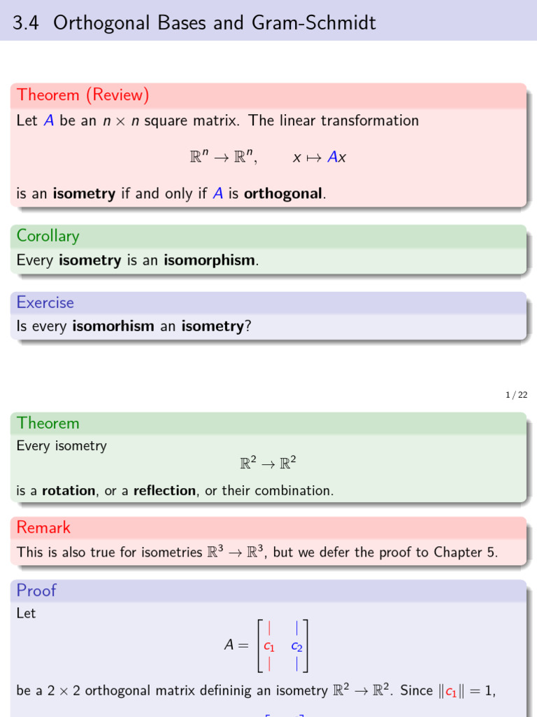 3.4 Orthogonal Bases and Gram-Schmidt | PDF | Mathematics ...