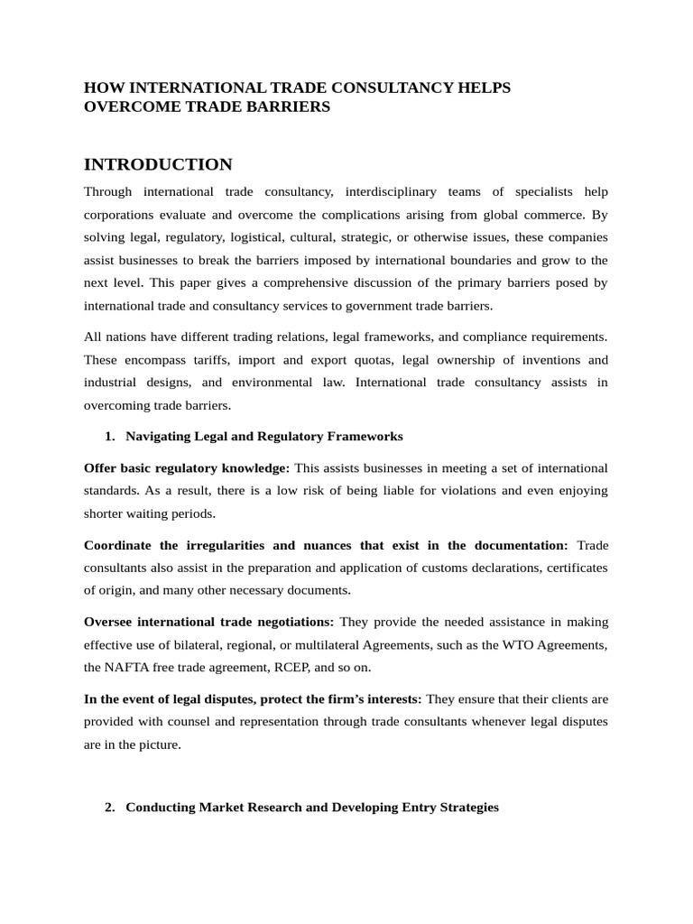 HOW INTERNATIONAL TRADE CONSULTANCY HELPS OVERCOME TRADE BARRIERS | PDF ...