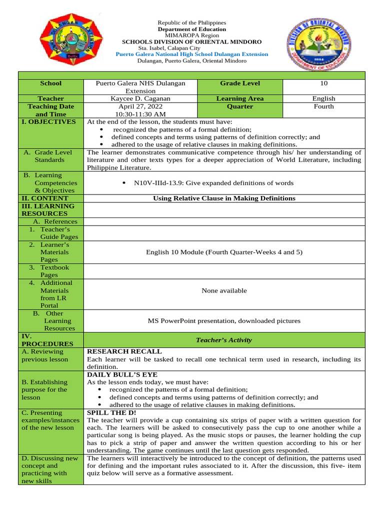 Semi Detailed LP | PDF | Learning | Question