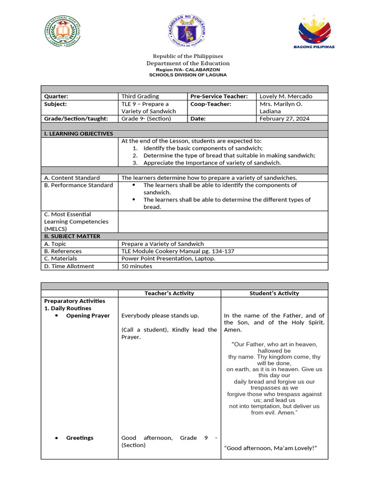Prepare a Variety of Sandwiches Lesson | PDF | Breads | Sandwich