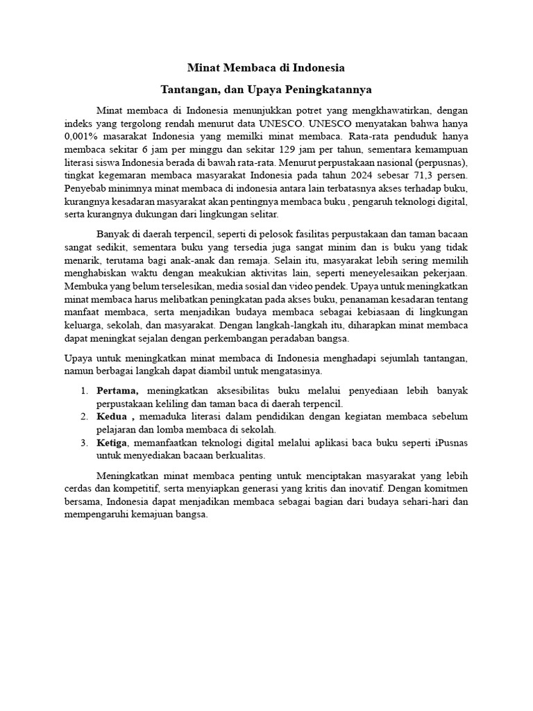 Minat Membaca Di Indonesia AIP 8B Syahida | PDF